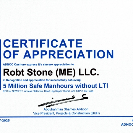 ROBTSTONE Honored by ADNOC Onshore once again for the Achievement of 5 ...